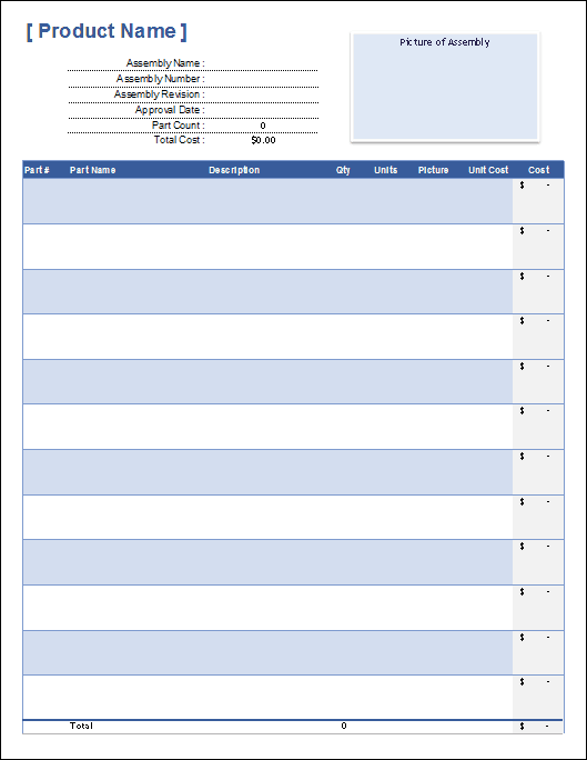 Free Bill Of Materials Template For Excel