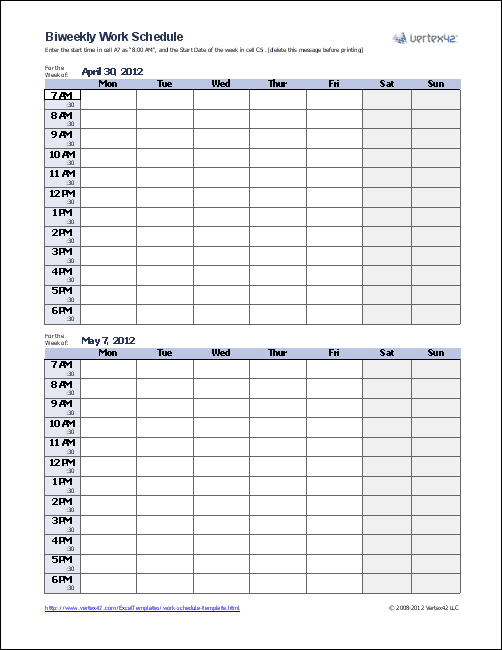 Work Schedule Template For Excel