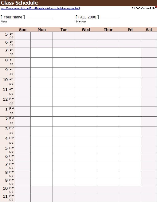 Free Weekly Class Schedule Template For Excel
