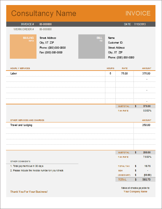 Consultant Invoice Template For Excel
