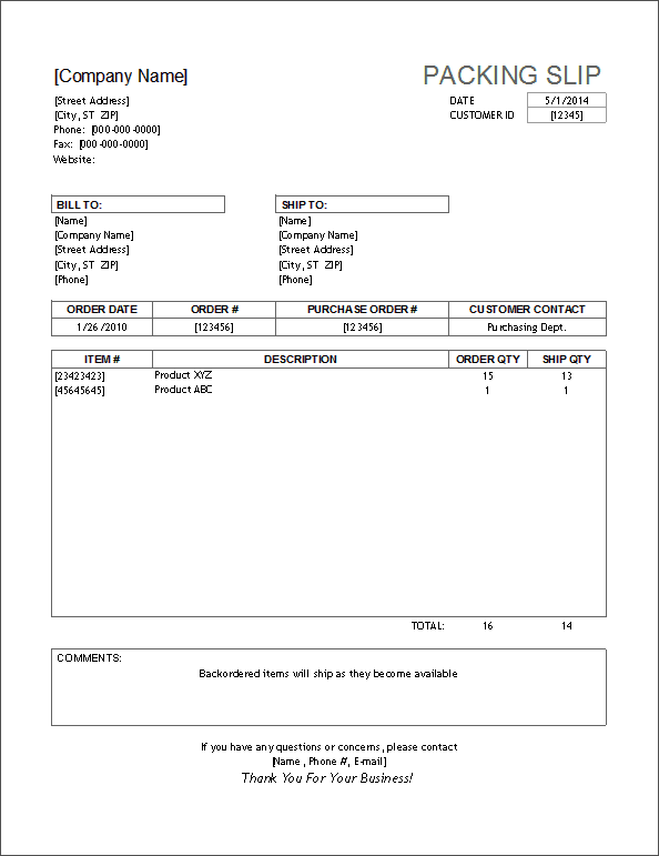 Free Packing Slip Template For Excel And Google Sheets