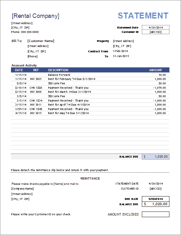 Rental Billing Statement Template
