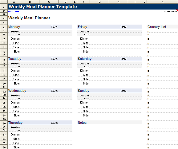 Meal Planner Template Weekly Menu Planner