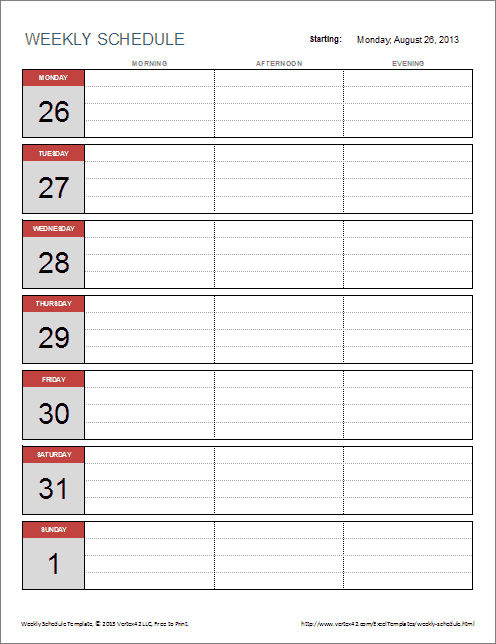 Free Weekly Schedule Template For Excel