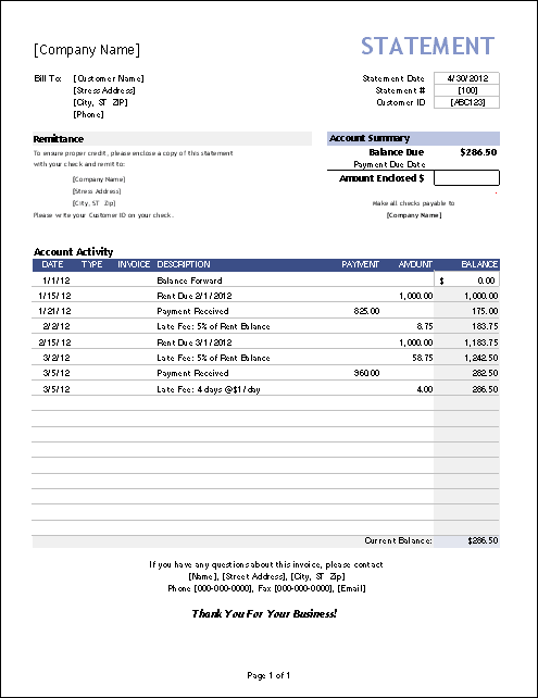 Free Billing Statement Template For Invoice Tracking