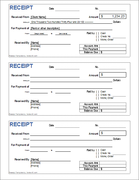 Printable Cash Receipt Template Free