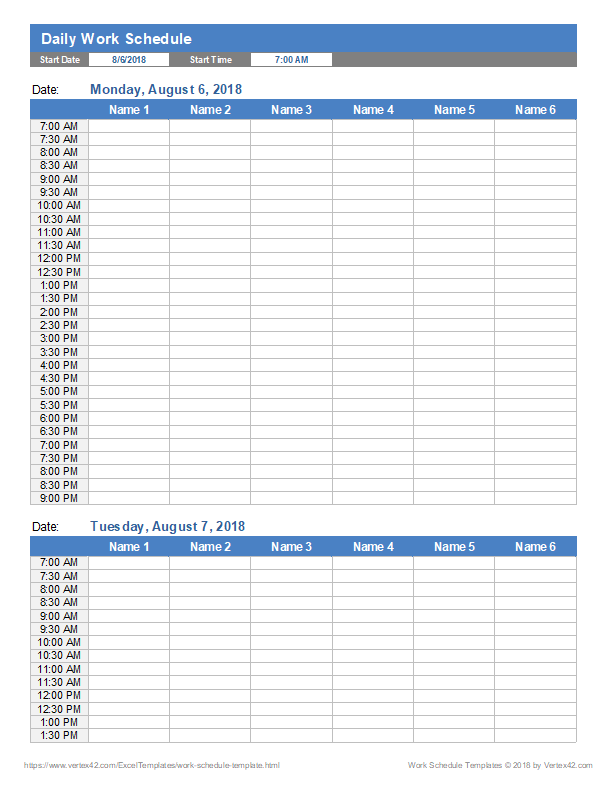 Work Schedule Template For Excel