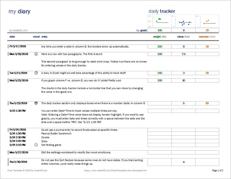 Diary Template Journal And Daily Tracker