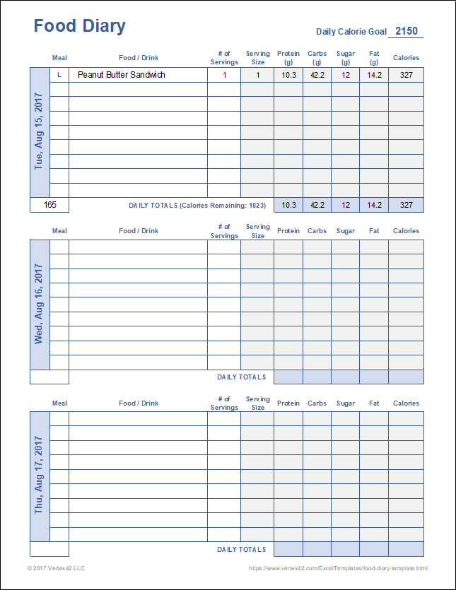 Food Diary Template Printable Food Journal