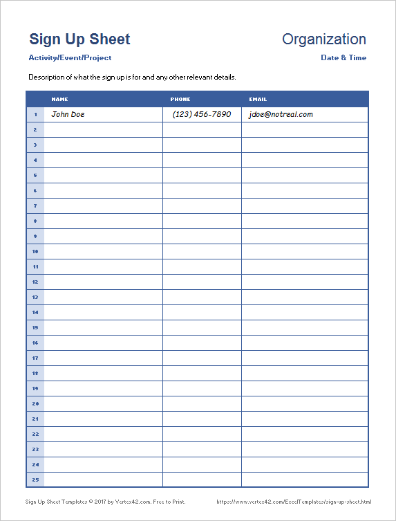 Sign Up Sheet Template Professional Word Templates