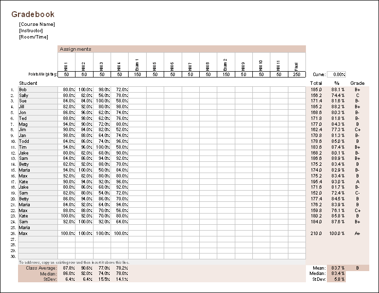 Grade Book Templates 13 Free Printable Doc PDF Xlx