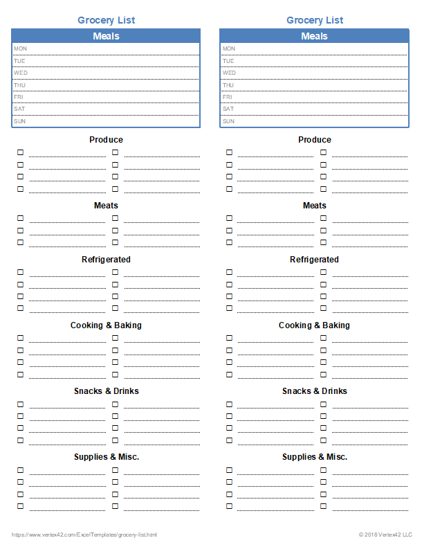 Grocery List And Shopping List Templates