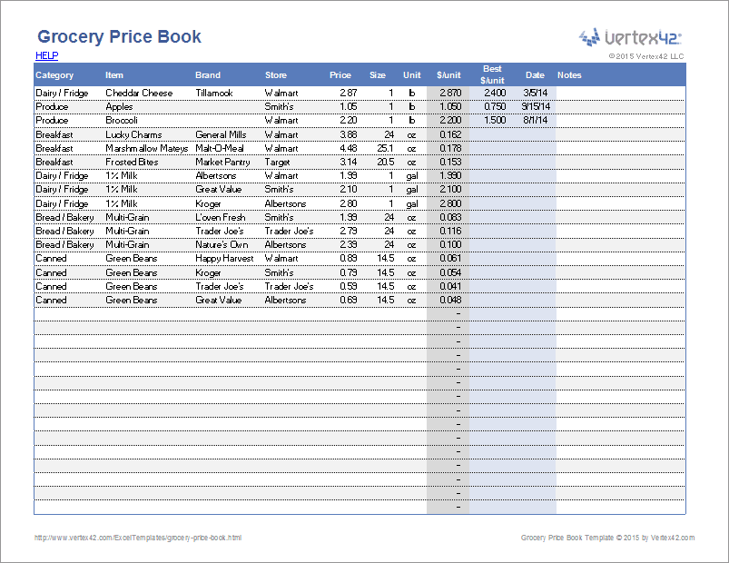 Grocery Price Comparison Spreadsheet Template PDF Template