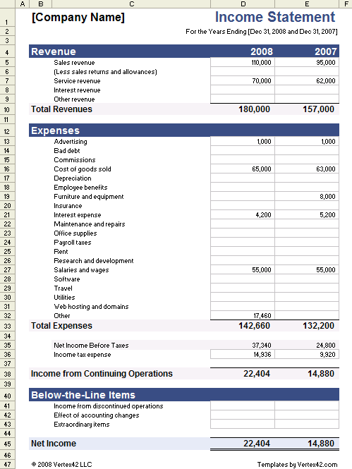 Income Statement Template For Excel