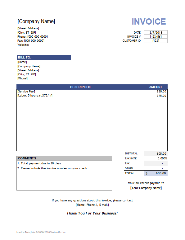 Service Invoice Templates 10 Free Word Excel PDF Samples Formats