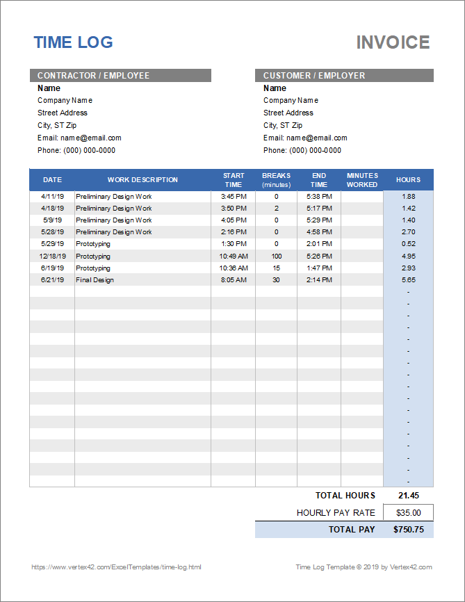 Time Log Template For Excel