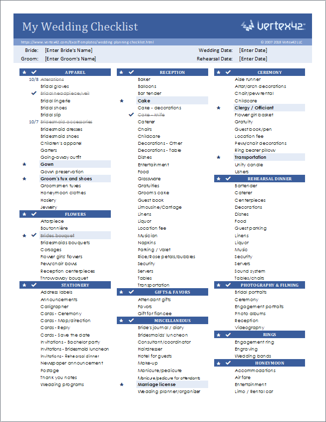 Wedding Checklist Excel Template For Your Needs