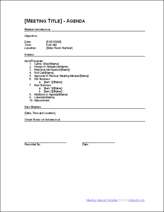Free Meeting Agenda Template Sample Meeting Agendas