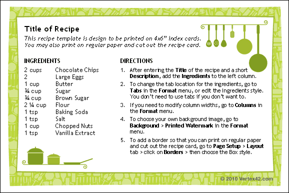 Free 4x6 Recipe Card Templates For Microsoft Word PRINTABLE TEMPLATES