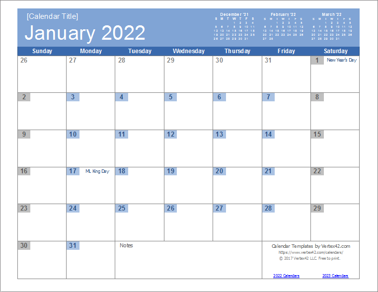 2022 Word Calendar Templates
