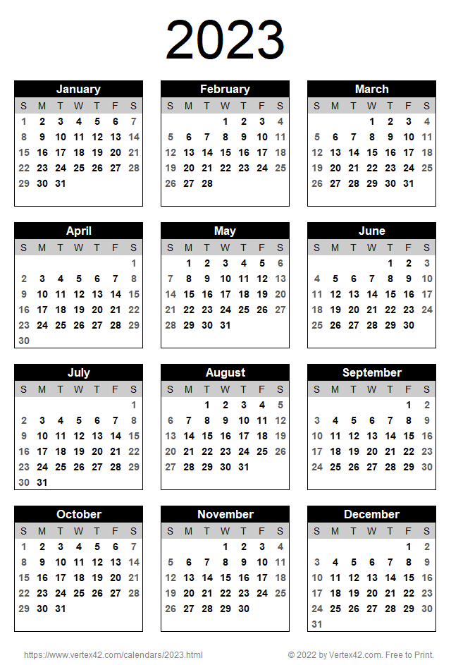 Vertex42 Calendar 2023 Customize And Print
