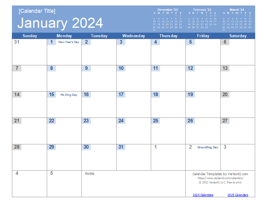 Free Monthly Calendar Template 2023