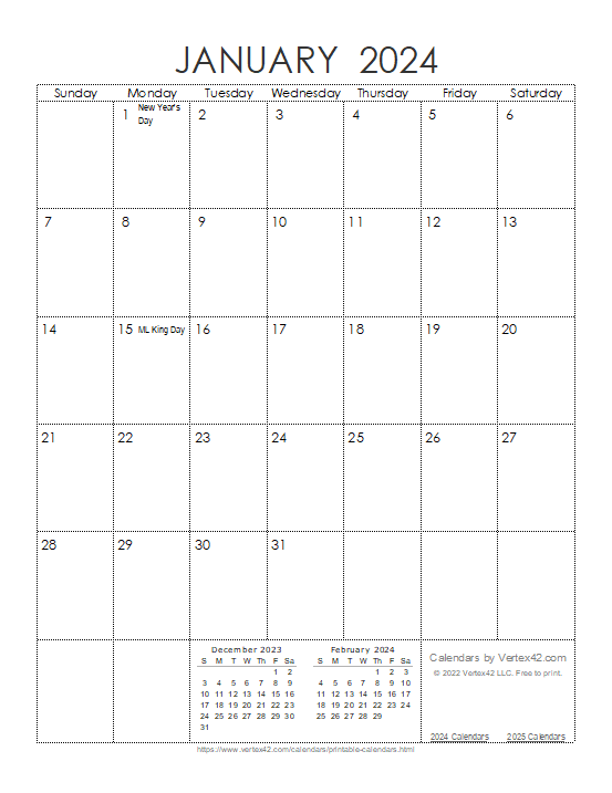 Free Printable Monthly Calendar 2024