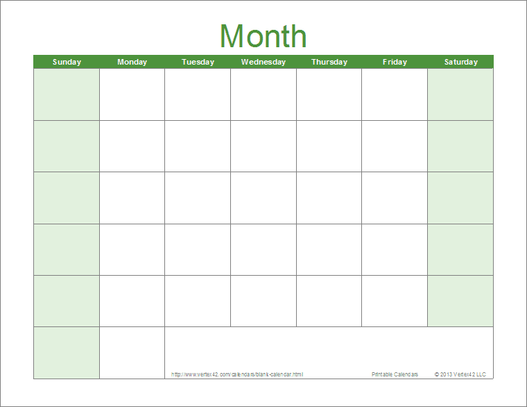 Blank Calendar Template Free Printable Blank Calendars By Vertex42