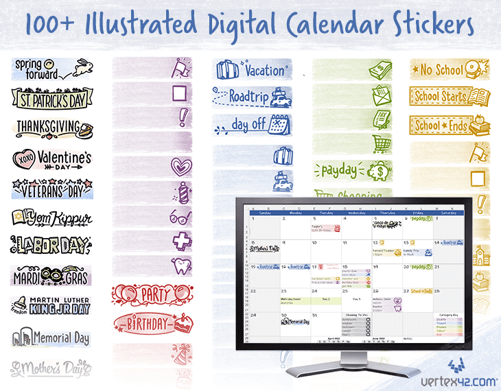 Digital Calendar Stickers For Printable Calendars