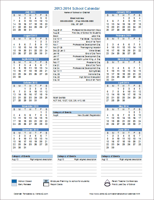 School Calendar Template - 2024-2025 School Year Calendar