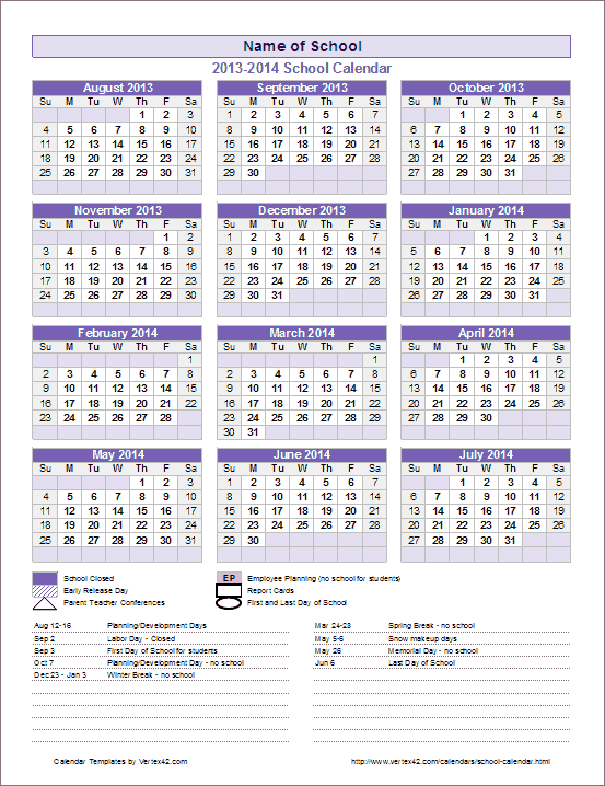 School Calendar Template - 2024-2025 School Year Calendar